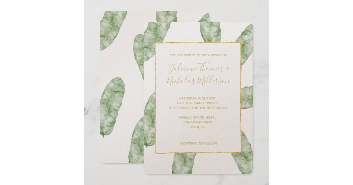 Tropical Banana Leaves Invitation | Zazzle