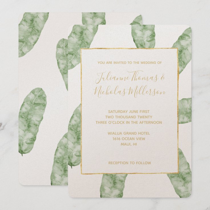 Tropical Banana Leaves Invitation | Zazzle