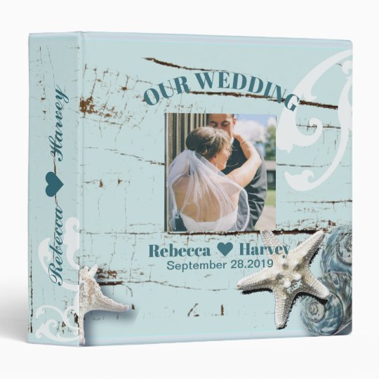 tropical beach aqua blue seashell wedding 3 ring binder | Zazzle.com