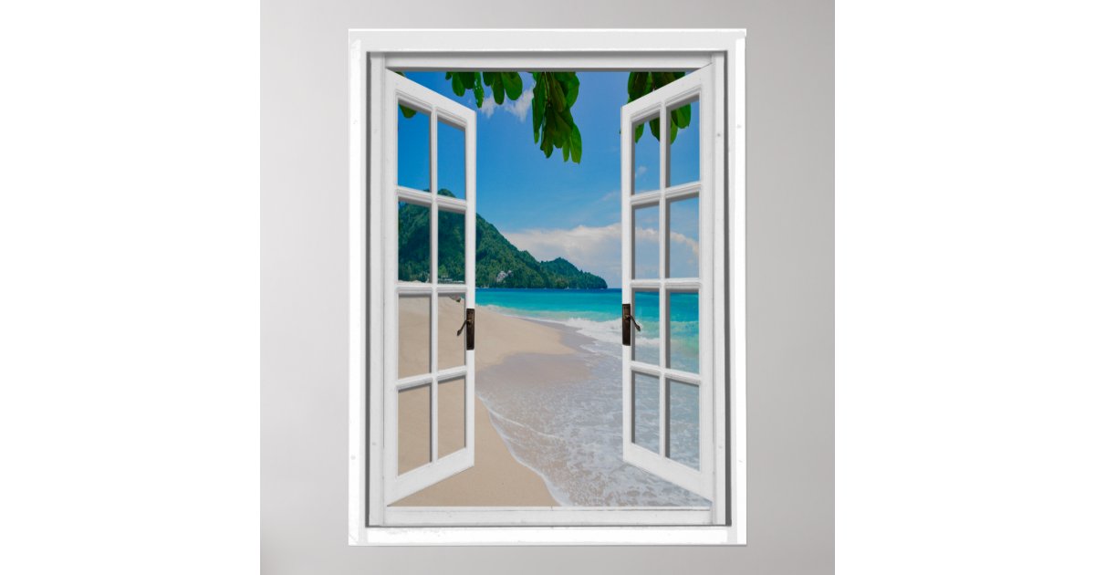 Tropical Beach Artificial Window View Poster | Zazzle