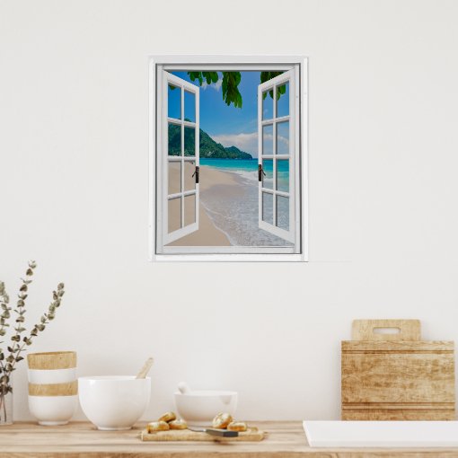 Tropical Beach Artificial Window View Poster | Zazzle