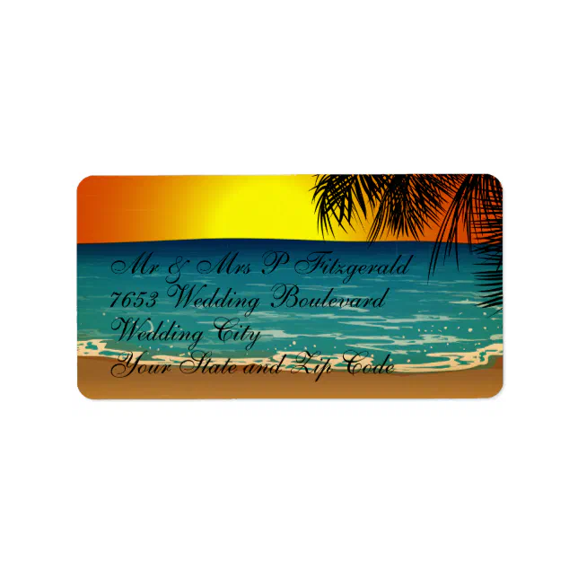 Tropical Beach at Sunset Label | Zazzle