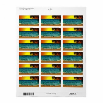 Tropical Beach at Sunset Label | Zazzle