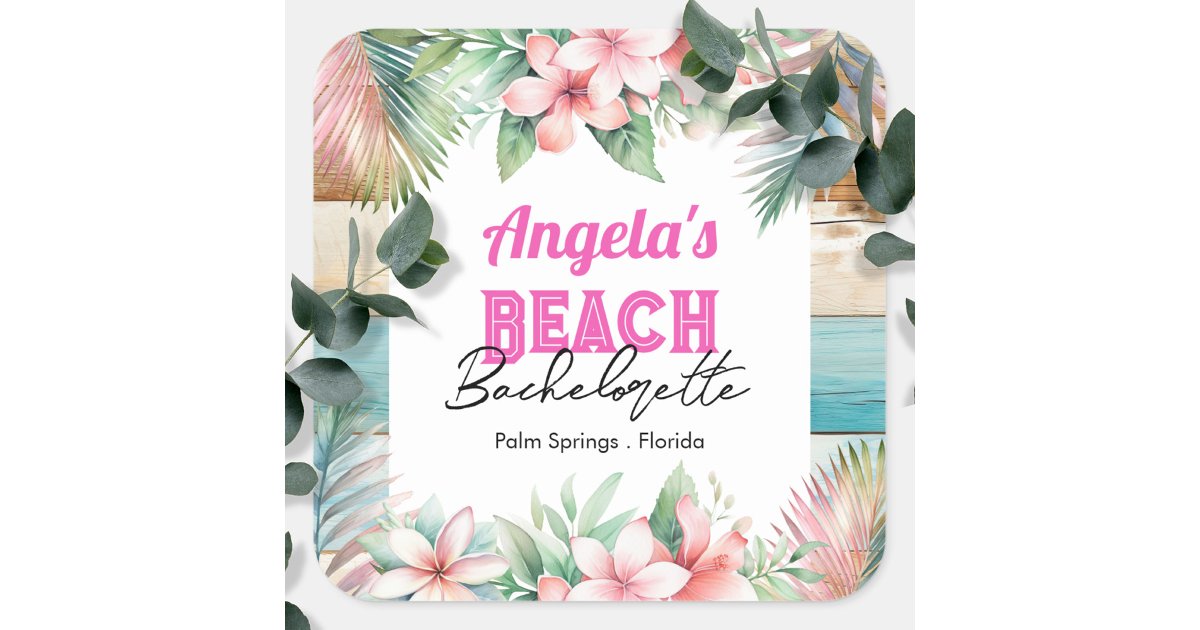 Tropical Beach Bachelorette Party Square Sticker | Zazzle