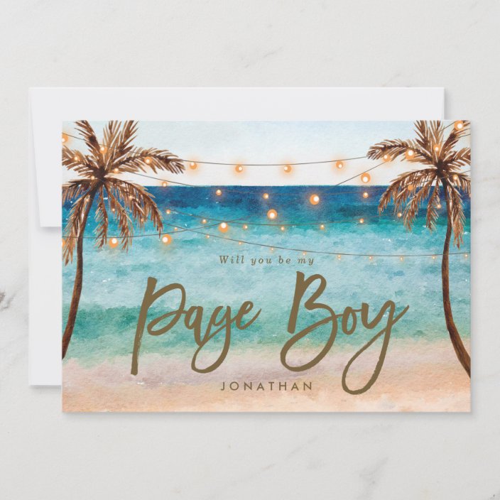tropical beach be my page boy proposal card | Zazzle.com