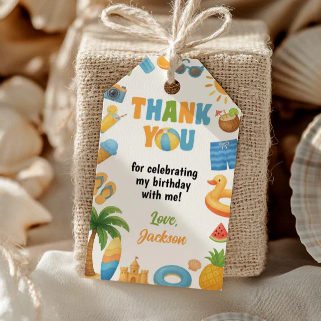 Tropical Beach Birthday Summer Party Thank You Gift Tags | Zazzle