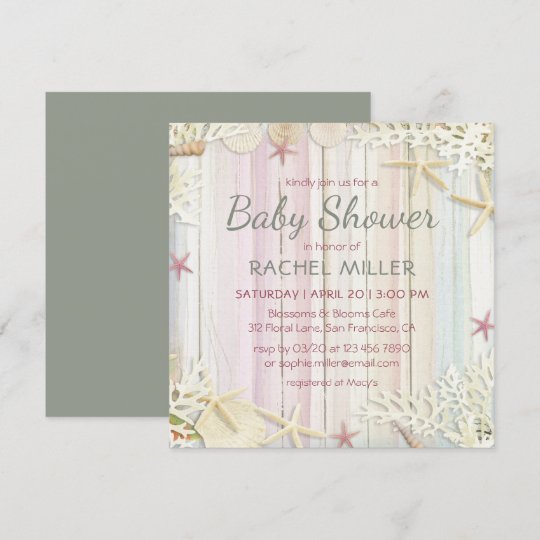 Tropical Beach Chic Modern Seashell Baby Shower Invitation | Zazzle.com