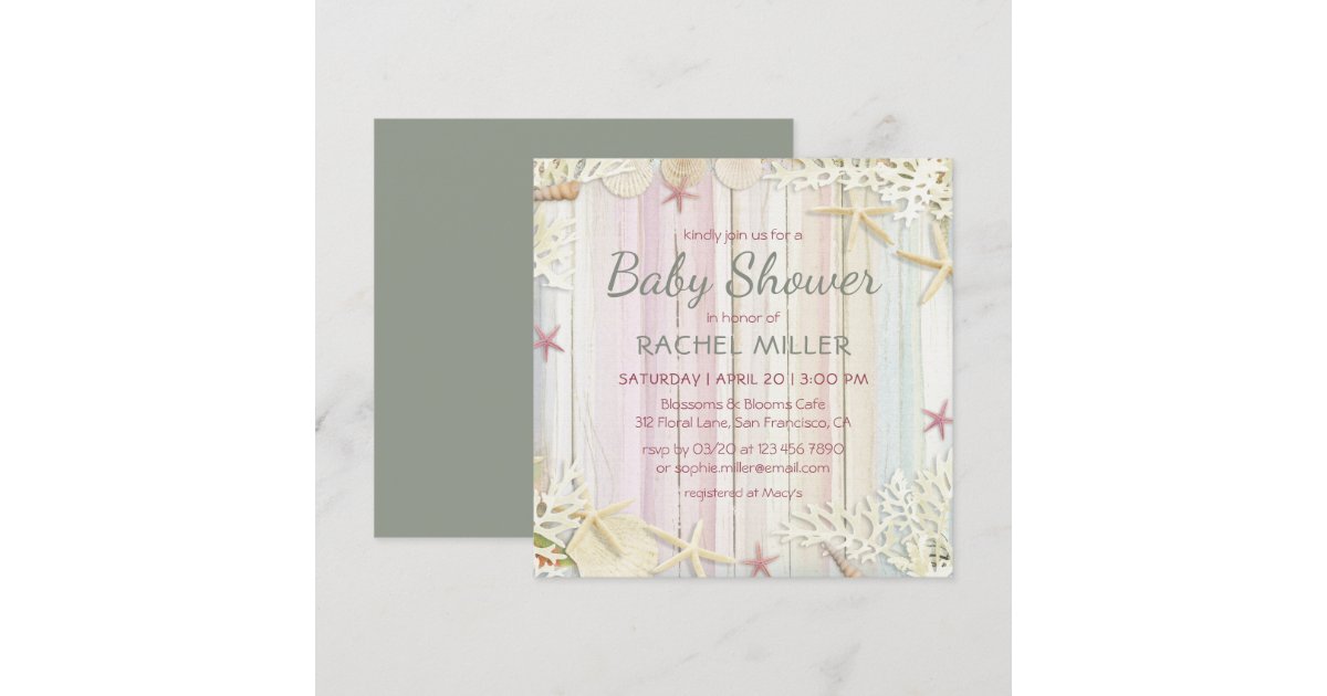 Tropical Beach Chic Modern Seashell Baby Shower Invitation | Zazzle