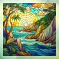 tropical beach cliffs 2 stained glass art window cling | Zazzle
