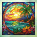 tropical beach cliffs stained glass art window cling | Zazzle