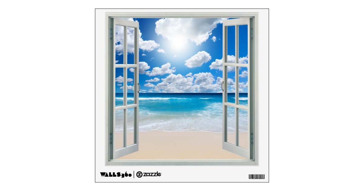 Tropical Beach & Clouds Faux Window Wall Decal | Zazzle