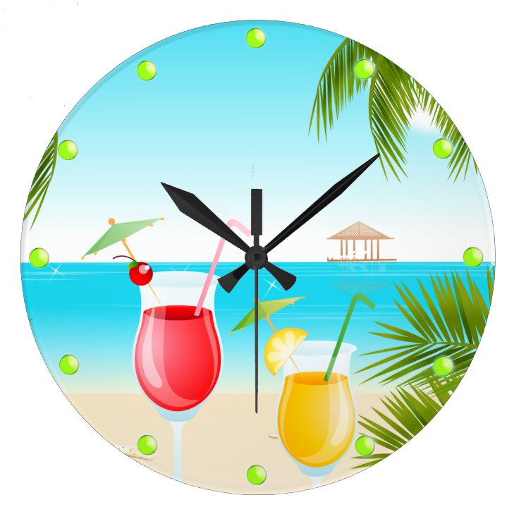 Tropical Beach Cocktail Round Wall Clock | Zazzle
