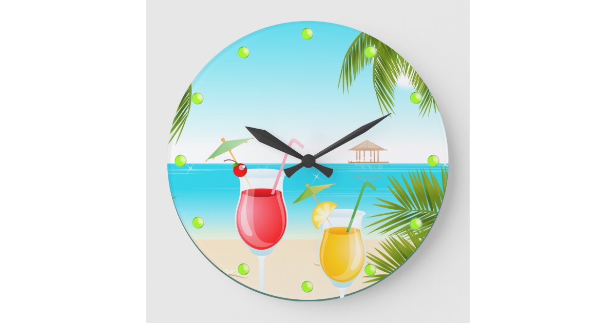 Tropical Beach Cocktail Round Wall Clock | Zazzle