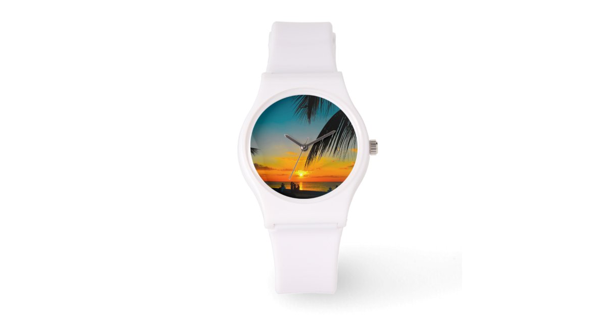 Tropical Beach Colorful SUNSET Ladies Sporty Watch | Zazzle