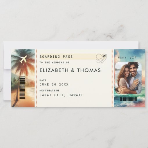 Tropical Beach Destination Boarding Pass Wedding Invitation | Zazzle