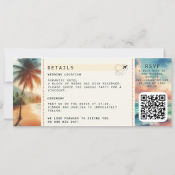 Tropical Beach Destination Boarding Pass Wedding Invitation | Zazzle