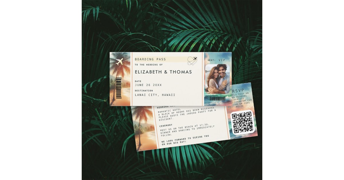 Tropical Beach Destination Boarding Pass Wedding Invitation | Zazzle
