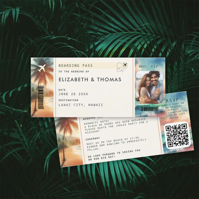 Tropical Beach Destination Boarding Pass Wedding Invitation | Zazzle