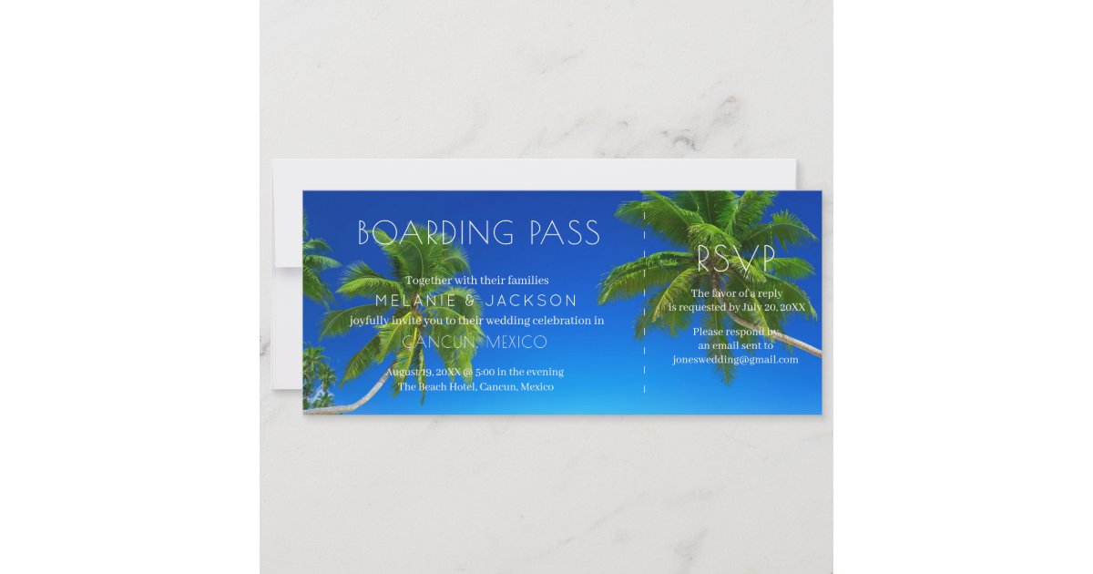 Tropical Beach Destination Wedding Boarding Pass Invitation | Zazzle