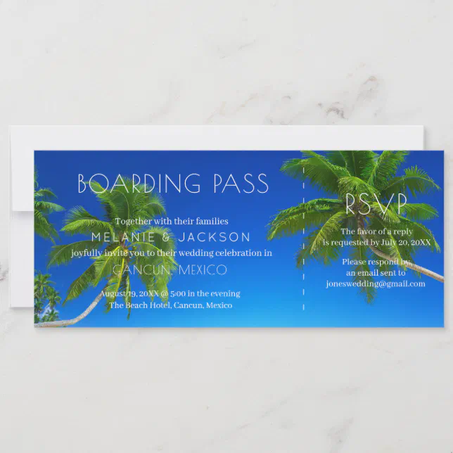 Tropical Beach Destination Wedding Boarding Pass Invitation | Zazzle