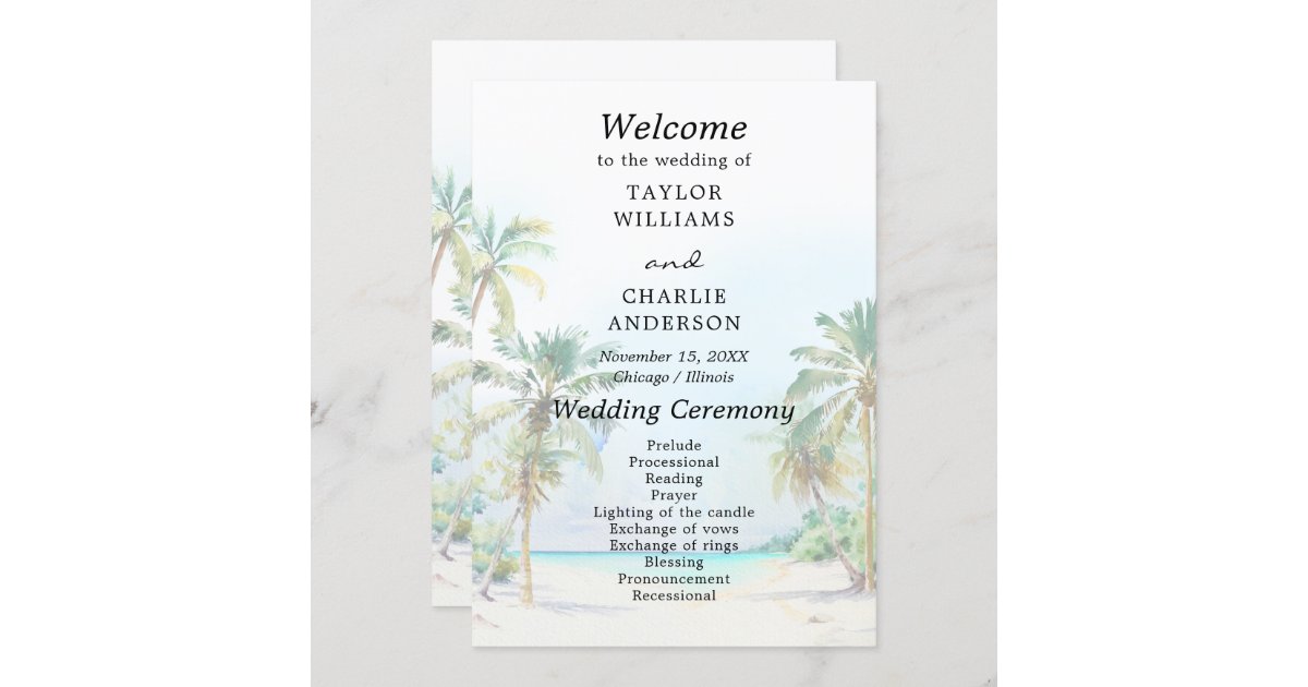 Tropical Beach Destination Wedding Program | Zazzle