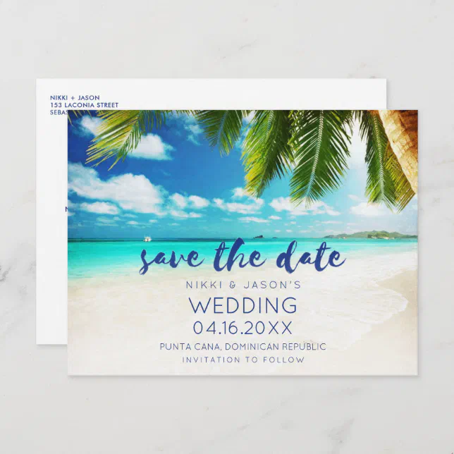 Tropical Beach Destination Wedding Save the Date Announcement Postcard ...