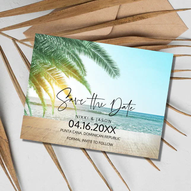 Tropical Beach Destination Wedding Save the Date Announcement Postcard ...