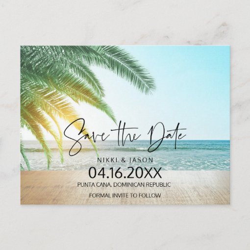 Tropical Beach Destination Wedding Save the Date Announcement Postcard ...