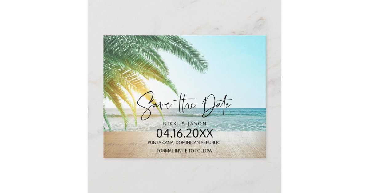 Tropical Beach Destination Wedding Save the Date Announcement Postcard ...