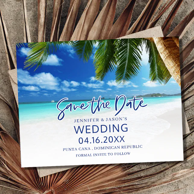 Tropical Beach Destination Wedding Save the Dates Announcement Postcard ...