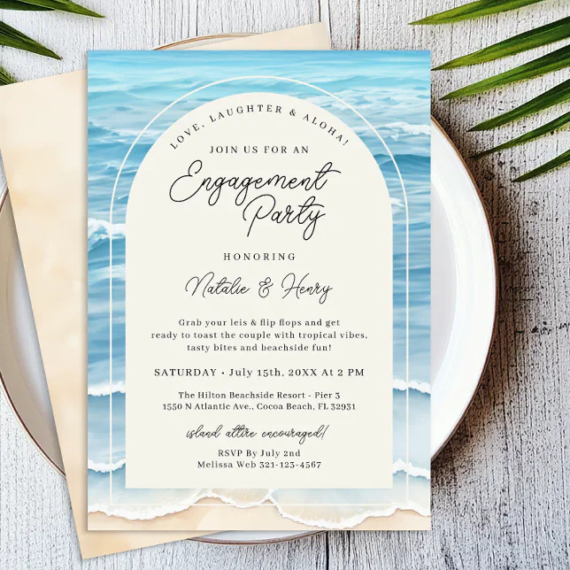 Tropical Beach Engagement Party | Ocean Wave Invitation | Zazzle
