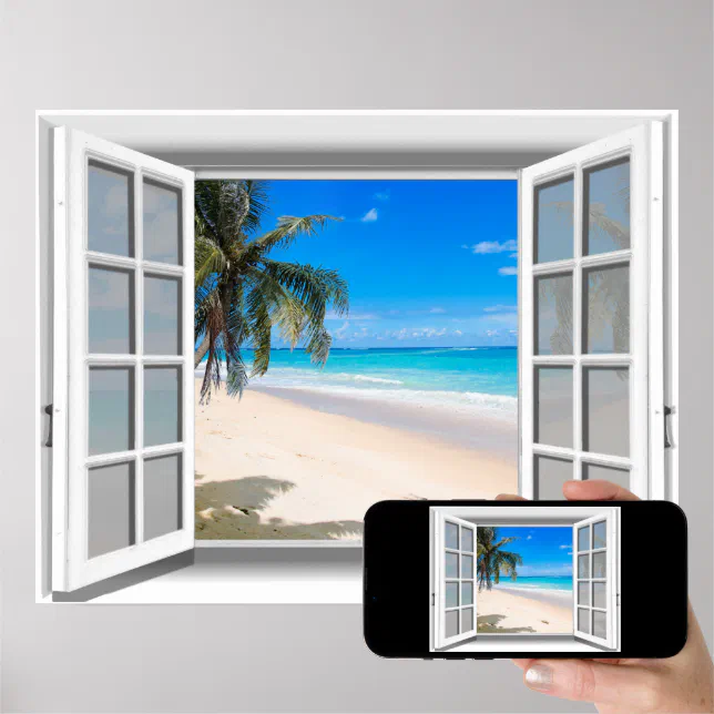 Tropical Beach Fake Window View 3D Poster | Zazzle