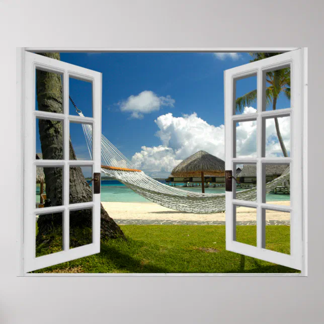 Tropical Beach Fake Window View Poster | Zazzle