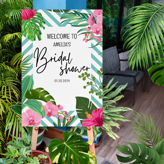 Tropical Beach Floral Bridal Shower Welcome Sign | Zazzle