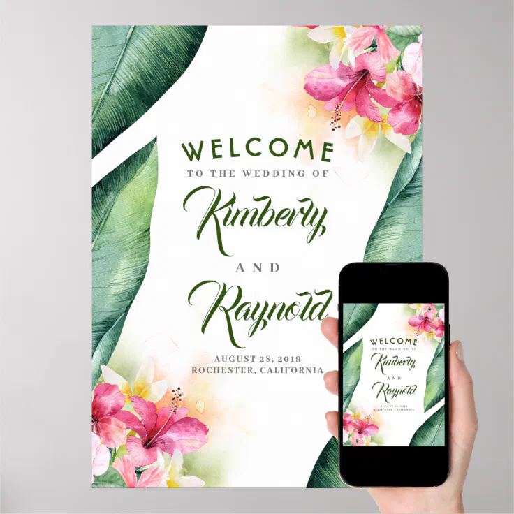 Tropical Beach Flowers and Palm Leaf Welcome Sign | Zazzle