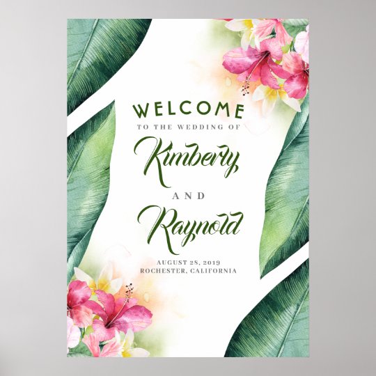 Tropical Beach Flowers and Palm Leaf Welcome Sign | Zazzle.com