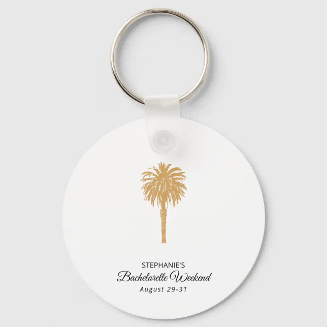 Tropical Beach Gold Palm Destination Bachelorette Keychain | Zazzle
