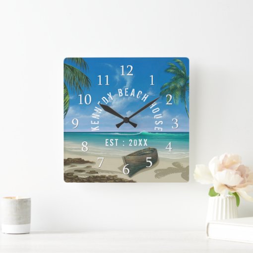 Tropical Beach House Square Wall Clock | Zazzle