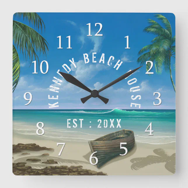 Tropical Beach House Square Wall Clock | Zazzle
