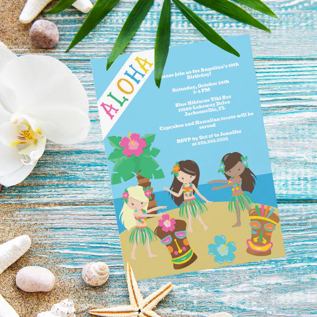 Tropical Beach Hula Dancing Luau Birthday Party Invitation | Zazzle
