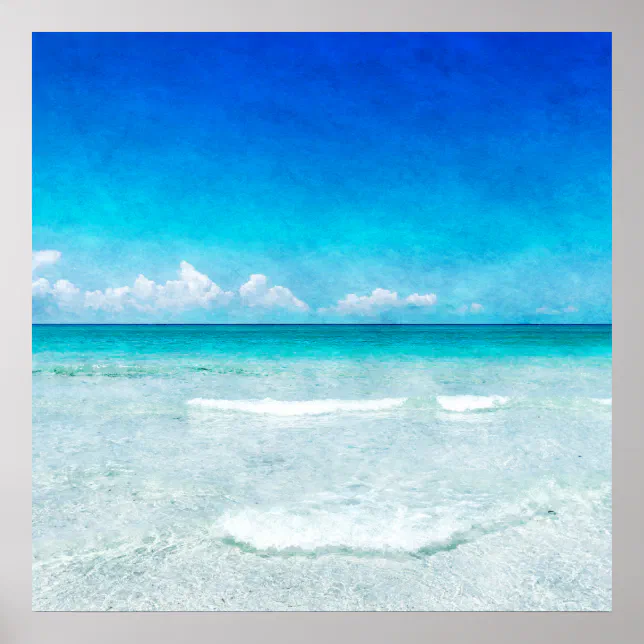 Tropical Beach in Teal Aqua Turquoise Blue Florida Poster | Zazzle