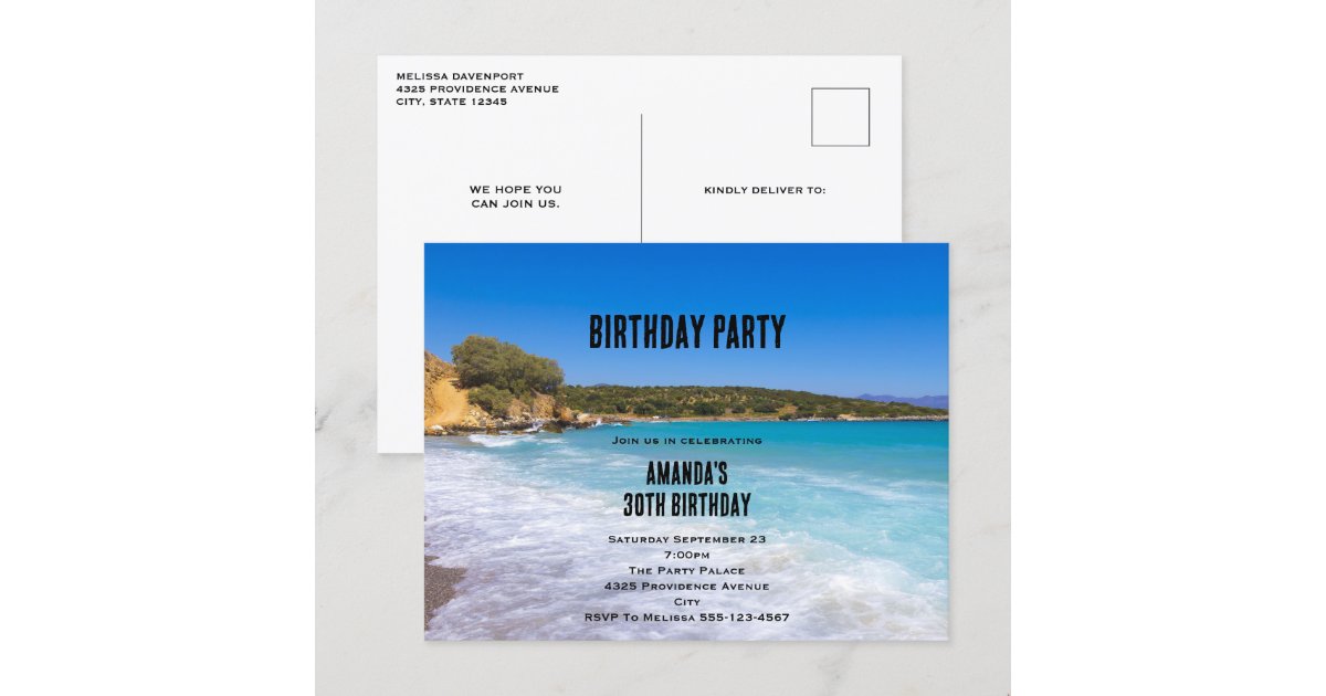 Tropical Beach Island Paradise Birthday Invitation Postcard | Zazzle
