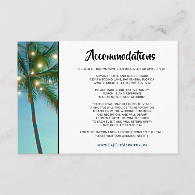 Tropical Beach Lights Ombre Wedding Accommodations Enclosure Card | Zazzle