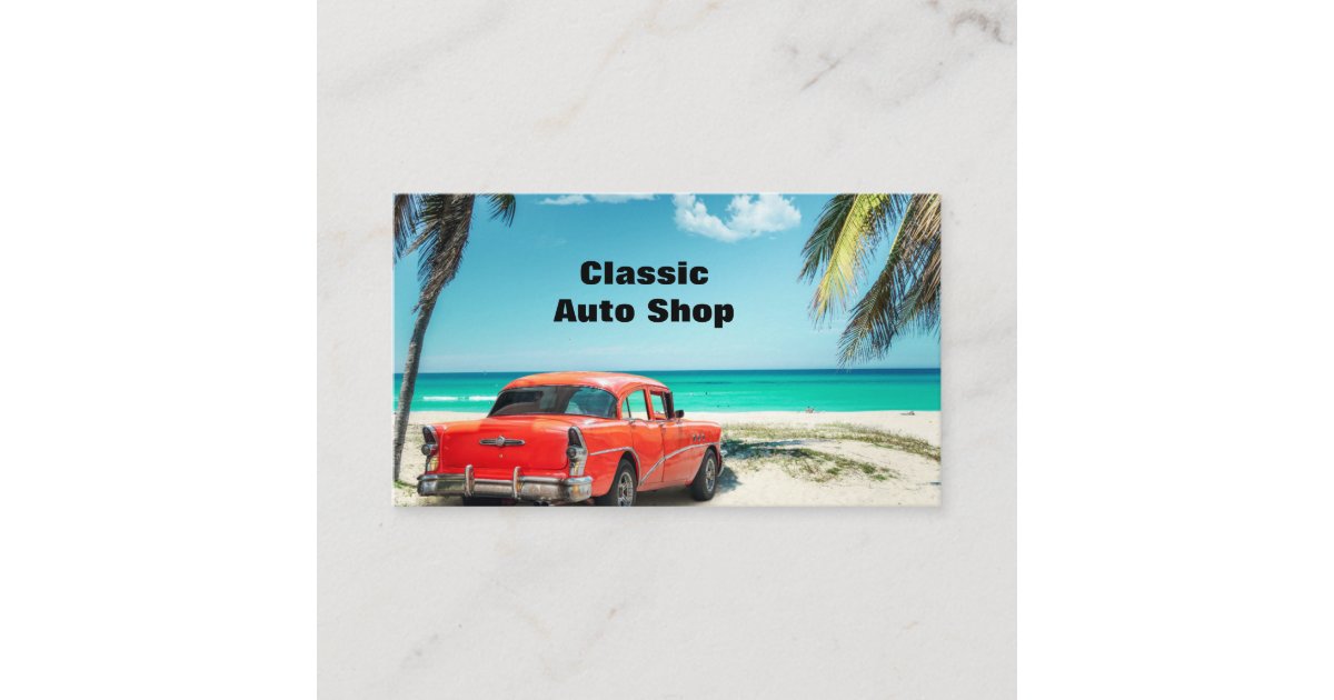 Tropical Beach Mechanic Classic Car Business Card | Zazzle