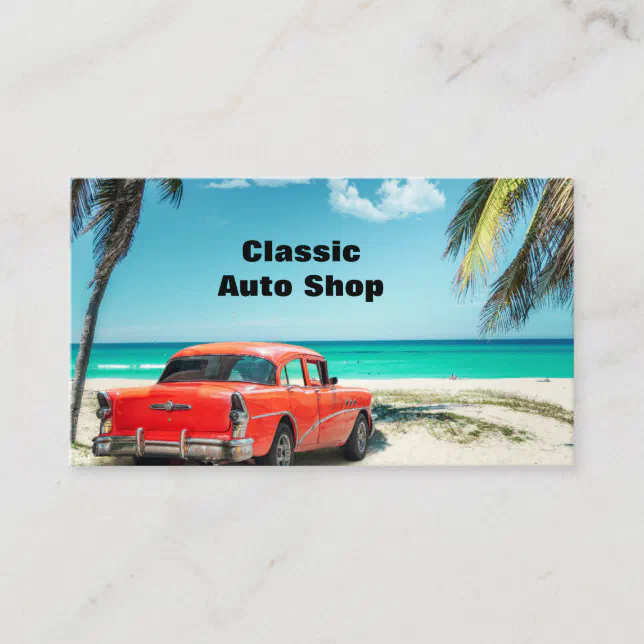 Tropical Beach Mechanic Classic Car Business Card | Zazzle
