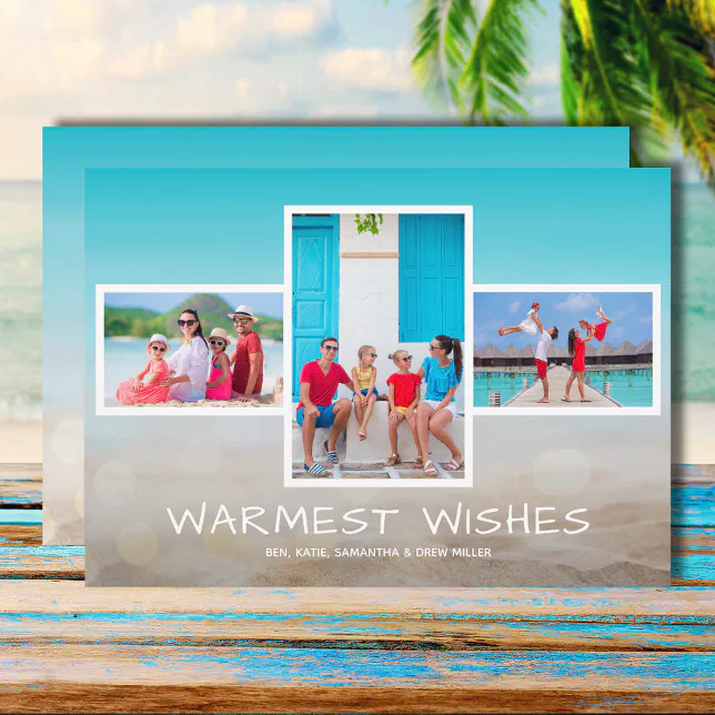 Tropical Beach Multi Photo Christmas Holiday Card | Zazzle