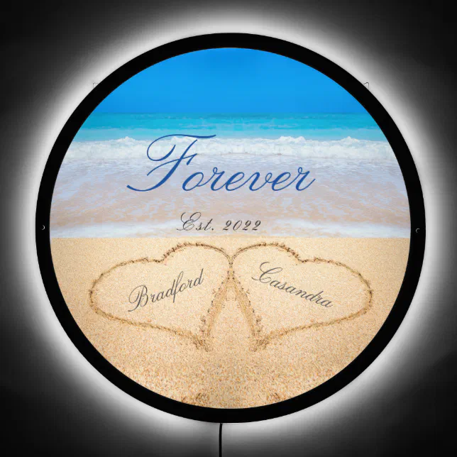 Tropical Beach Names in Hearts Sand Wedding Light LED Sign | Zazzle