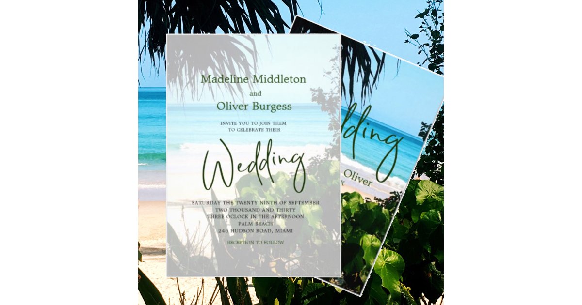 Tropical Beach Ocean Blue Destination Wedding Invitation | Zazzle