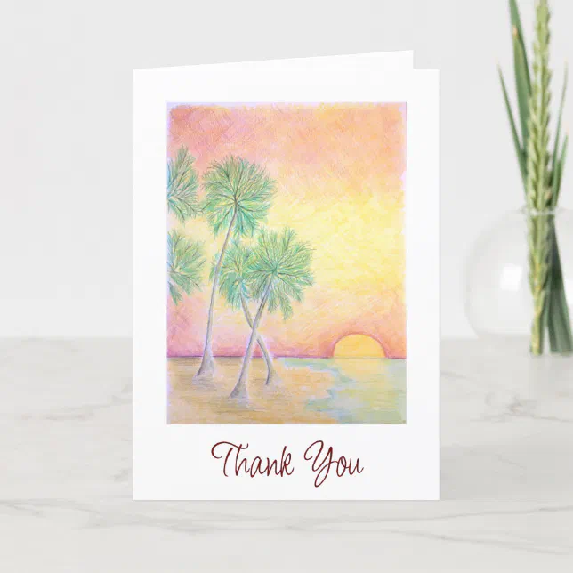 Tropical Beach Ocean Palm Trees Thank You Card | Zazzle