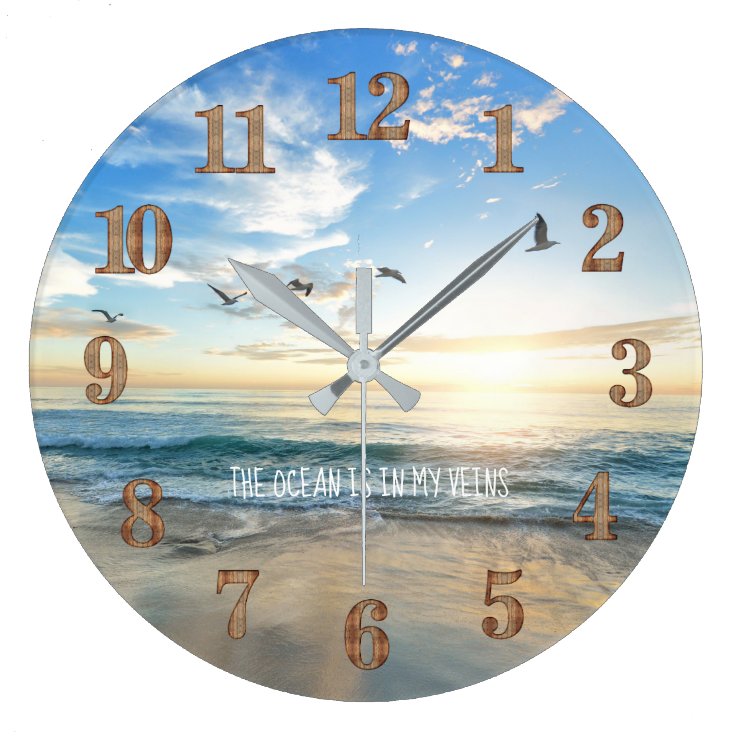 Tropical Beach Ocean Sea Life Quote Personalized Large Clock | Zazzle
